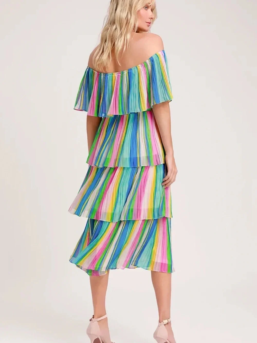 Lulus | Dresses | Lulus Gala Ready Multi Stripe Print Off The Shoulder ...